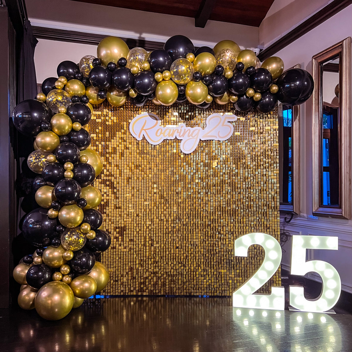 Signature Balloon Garland on Shimmer Backdrop – Style It Simply